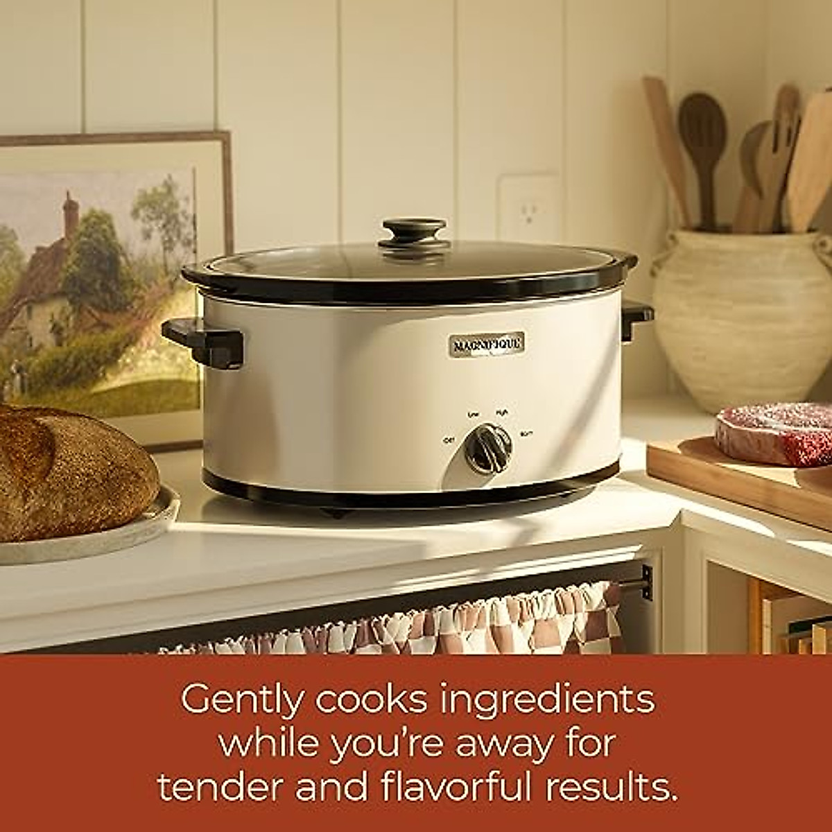 [NEW] MAGNIFIQUE Oval Slow Cooker with Keep Warm Setting - Perfect Kitchen Small Appliance for Family Dinners (White Manual, 6 Qt)