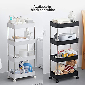 Generic Slim Rolling Storage Cart for Laundry Room Organization, 4 Tier Assemble Mobile Shelving Unit with Wheels Rolling Utility Cart Storage Rack for Kitchen