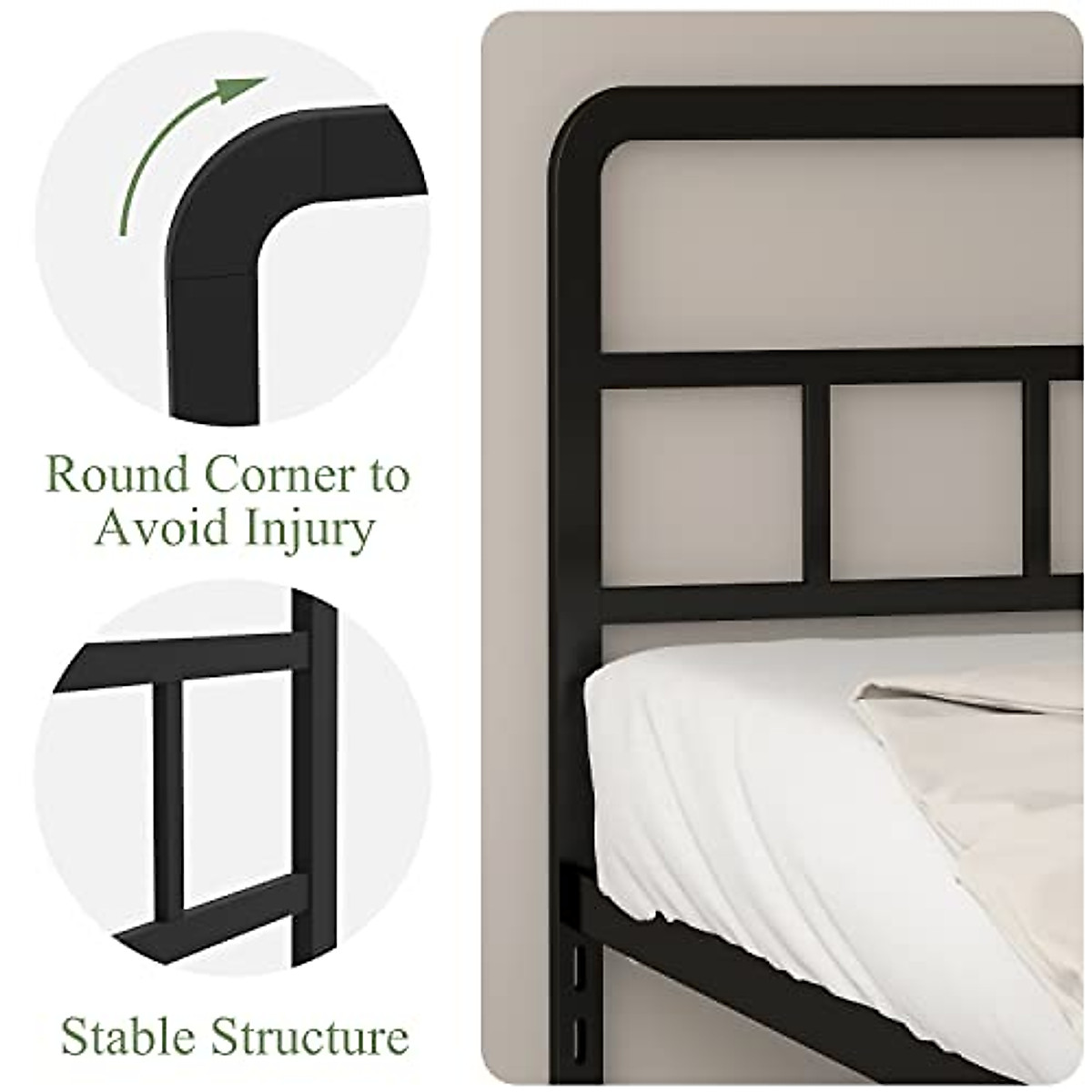 Maenizi Twin XL Bed Frame with Headboard, 14 Inch Twin XL Bed Frames No Box Spring Needed Support Up to 2500 lbs, Noise Free, Easy Assembely, Black