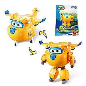 Super Wings - 5' Transforming Donnie Airplane Toys Vehicle Action Figure Plane to Robot,Suitable 3 4 5 year old Kids Fun Flying Toy Plane for Preschool Play and Birthday Gifts,Yellow