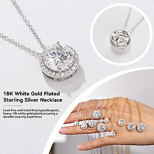 Moissanite Necklace Halo Diamond Pendant for Women 0.5CT-4.0CT 18K White/Yellow Gold Plated Sterling Silver Necklace Dainty Pendant Anniversary Day Present for Her Wife Mother 18+2 inches Lab Created Dimaond Jewelry with GRA Certificate of Authenticity