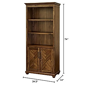 Martin Furniture Traditional Wood Doors, Office Shelving, Storage Cabinet, Fully Assembled, Brown Bookcase