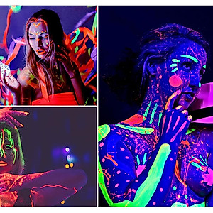 12 Pieces Glow Body Face Paint,Neon Glow In The Black Light Face Painting Kits Makeup for Kids Adult Halloween and Parties