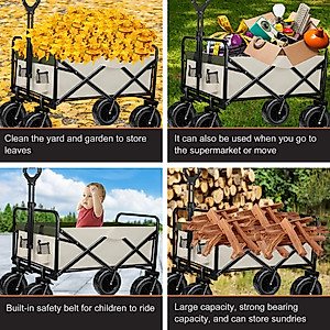 DOBEGARDEN Collapsible Folding Wagon Bearing 220lbs Beach Wagon Portable Utility Garden Cart Heavy Duty Grocery Wagon for Camping Picnic Shopping and Travel Trailer with All Terrain Silent Wide Wheels