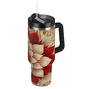 FRCSDIY Mandala Flower Insulated Tumbler with Handle and Straw Lid,30oz Leakproof Stainless Steel Cup BPA-Free Water Bottle
