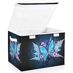 Butterfly Design Storage Basket 16.5x12.6x11.8 In Collapsible Fabric Storage Cubes Organizer Large Storage Bin with Lids and Handles for Shelves Bedroom Closet Office