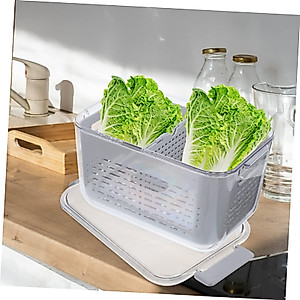 UPKOCH Drained Vegetable Basket Glass Container with Lid Fruit Containers with Lids Glass Fruit Vegetable Strainer Container Fruit Washing Basket Food Storage Bin Produce Keeper Pp Grey