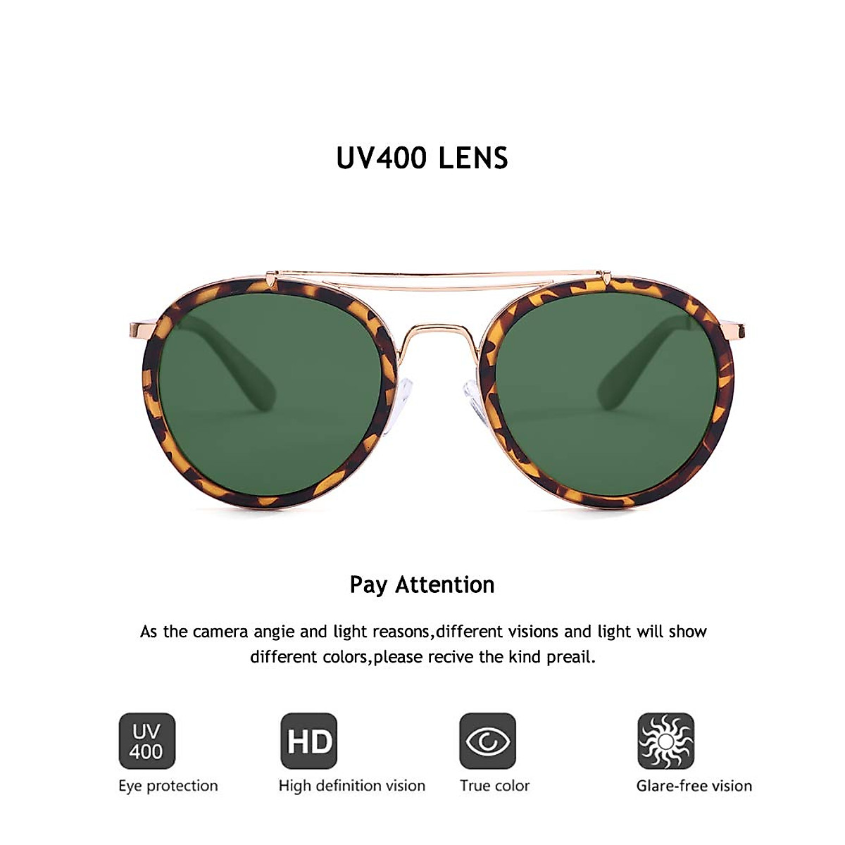 2020 VentiVenti Vintage Steampunk Double Bridge Round Polarized Sunglasses Designer Metal Frame For Women Men Tortoise Brown Frame/G15 Lens