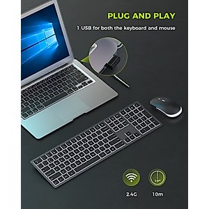 seenda Wireless Backlit Keyboard and Mouse Combo, 2.4G USB Silent Keyboard and Mouse Rechargeable Full-Size Ultra Slim Keyboard & Mouse Set for Windows PC Computer, Laptop, Desktop