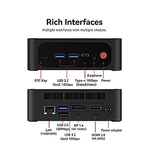 Beelink SER5 MAX Mini PC, AMD Ryzen 7 5800H (8C/16T, up to 4.4GHz), 16GB RAM 500GB PCle3.0 SSD, Mini Gaming Computer Support 4K Triple Display/WiFi6/BT5.2/USB3.2/DP+HDMI/Type-C