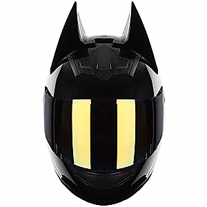 WANGFENG Black Full Face Motorcycle Street Helmet Woman Cat Helmet with Ears, ATV Crash Scooter Flip Up Modular Helmets Bluetooth Headset Bat Ear Helmet for Kids Boys Men DOT Certified, 54-62cm