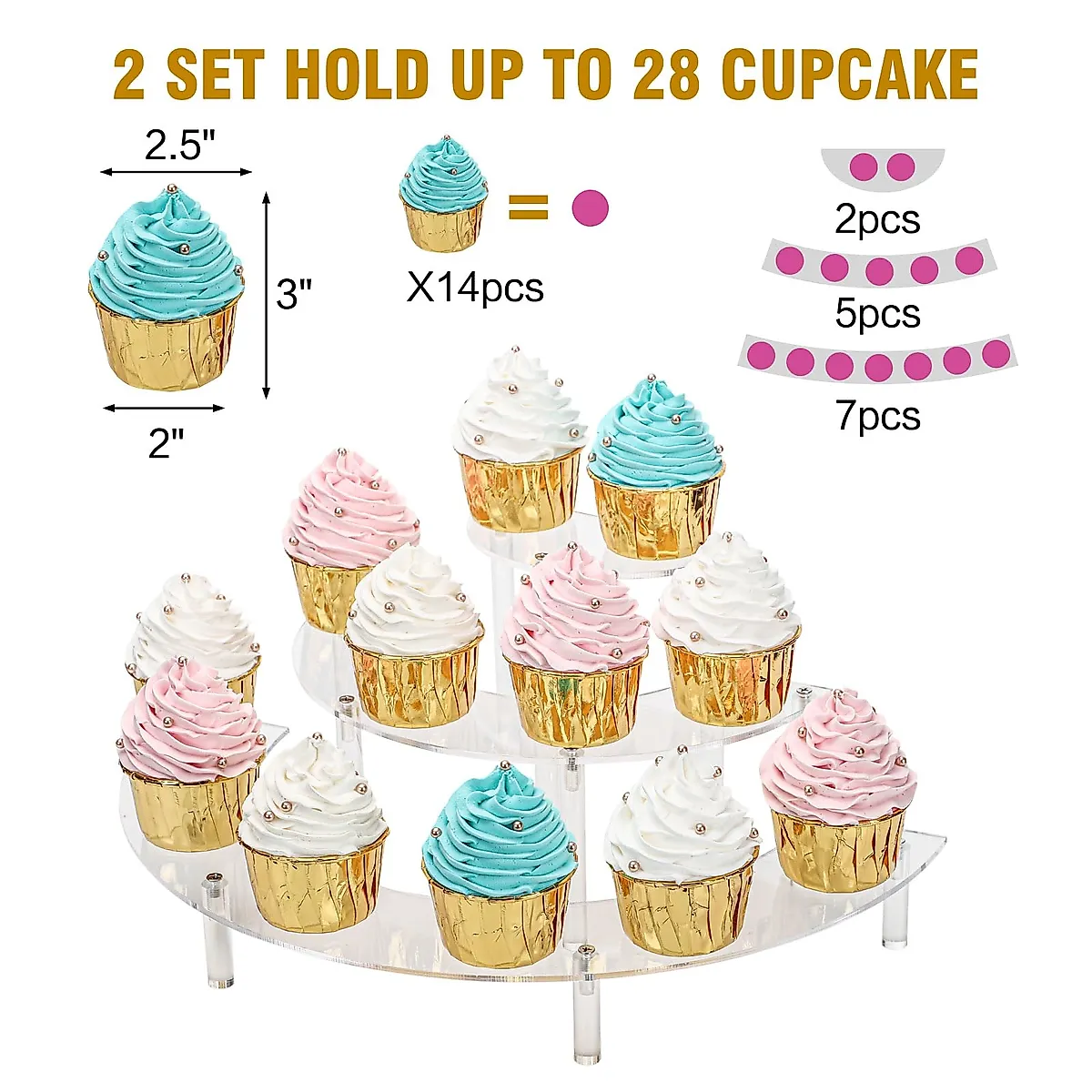 Anglelife 2 Set, Half Moon Acrylic Display Risers, 3 Tier Clear Perfume Stand Organizer, Cupcake Stand Risers, Dessert Stand, Clear Shelf Risers Display Stand for Food, Amiibo Funko POP Figure