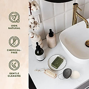 CSM Organic Konjac Sponges 3-Pack for Gentle Exfoliating - Facial Cleansing Sponge with Activated Bamboo Charcoal to Clean Pores, Remove Impurities, Exfoliate - 2 Black, 1 White Natural Sponge