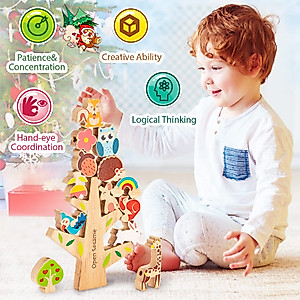 SUPPAS ONOW Wooden Animals Stacking Toys,Wooden Lacing Beads Preschool Toy,Wooden Blocks Stacking Toys for Toddlers 1-3, Wooden Rainbow Stacking Toy Montessori Toys for 2 Year Old Toys for Boys Gifts