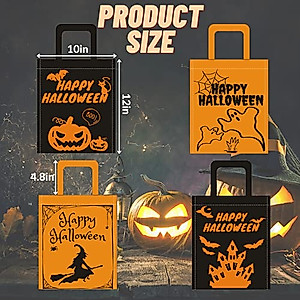 Crethinkaty 12 Packs Halloween Trick or Treat Non-woven Tote Bags, Pumpkin Spider Bat Witch Haunted House Reusable Goodie Treat Bags with Handle for Halloween Party Favors for Kids - 12*10IN