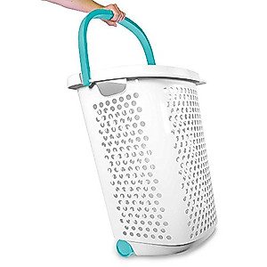 Home Logic 2.0-Bu. Rolling Laundry Hamper Container Bin Storage in White Features Pop-Up Handle, Hole Pattern for Ventilation, Built-in Wheels to Maneuver (1, 2.0-Bu.)