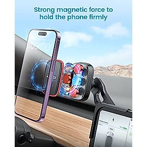APPS2Car Magnetic Phone Mount for Tesla 3/Y, Tesla Phone Mount 【Flip Cover Design】【Double 3M Adhesive Pad】, Tesla Model 3/Y Accessories Strong Magnet Compatible with iPhone 14/13/12/Samsung All Phones