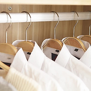 KihampHome Super Durable Natural Wood Hangers(20pcs) Space Saving with Extra Smooth Finish and No Bulge Shoulder Design,Heavy Duty Hangers with Non Slip Stripes,Perfect for Coat,Sweater and Shirt