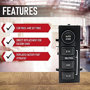 4WD 4x4 Switch - Replaces 19168767, 15709327, 901062 - Compatible with Chevy, GMC, Cadillac Vehicles - Silverado 1500, 2500HD Suburban, Avalanche, Sierra, Yukon - 1999-2002 - 4 Wheel Drive Selector