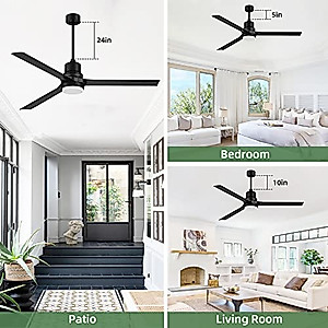 Biukis Ceiling Fans with Lights,Indoor and Outdoor Black Ceiling Fan with Remote Control, 60-inch Modern Ceiling Fans with Reversible DC Motor for Patio Bedroom Living Room