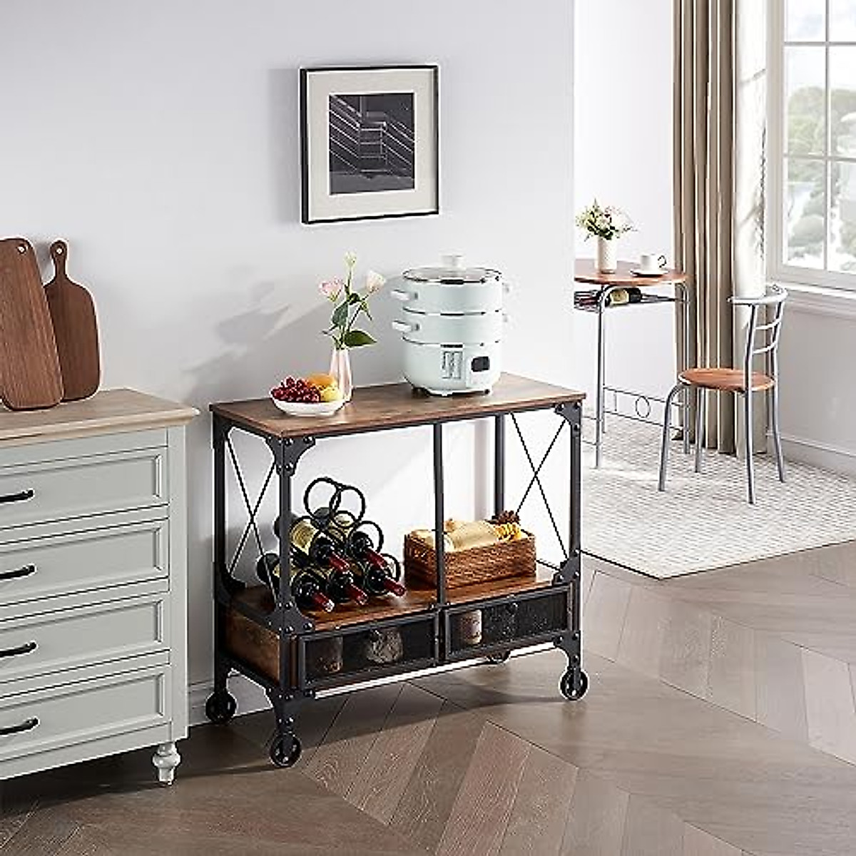 VECELO Console/Sofa Tables with 2 Tiers Open Storage & Drawers for Entryway Hallway/Living Room/Farmhouse, Easy Assembly,Rustic Brown, Industrial Style