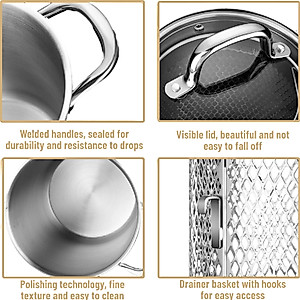 GOVNPJ Asparagus Pot, Asparagus Steamer Stainless Steel Steamer Cooker 4L Pasta Pot with Strainer Pasta Cooker for Spaghetti, Oil Deep Fry Pan for French Fries