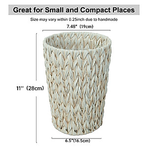 Coeusy Wicker Trash Can,Bathroom Trash Can,Wicker Waste Basket for Bathroom,Decorative Boho Trash Can,Small Waste Basket for Bedroom,Office,Cream White 2 Gallon