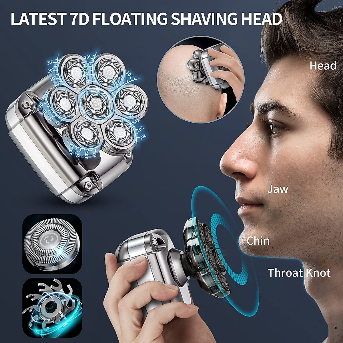 ROZIAPRO Bald Head Shavers for Men Waterproof Electric Rechargeable Balding Head Shaver Professional Anti-Pinch Shave Bald Head Wet&Dry Rotary Close Razor with Replaceable Grooming Shaving Heads