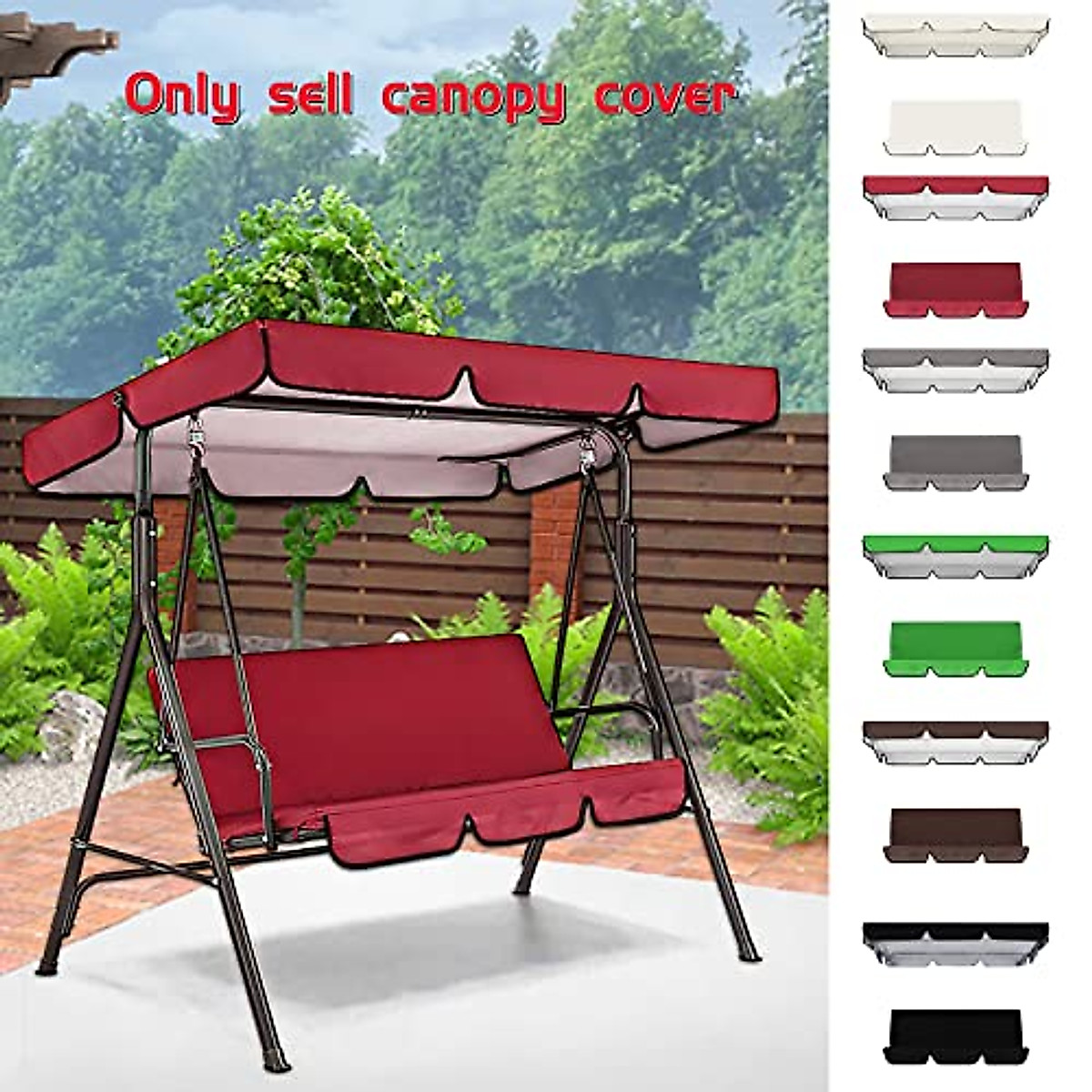 Outdoor Porch Swing Canopy Waterproof Top Cover Set, Garden Swing Seat Replacement Canopy Awning Canopy Cover/Seat Cover Outdoor Patio Ham-Mock Swing Seat Cushion Cover