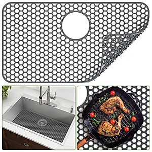 Silicone Sink Mat Toovem Kitchen Sink Mats 26''x14'' Sink Protectors for Kitchen Sink with Heat Resistant Flexible Stable for Bottom of Farmhouse Stainless Steel Porcelain Sink with Rear Drain