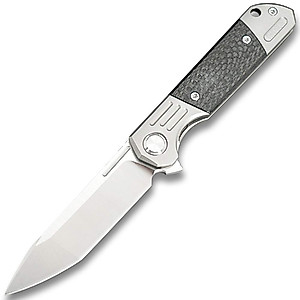 Twosun TS49 Gentleman Folding Pocket Knife with Clip,D2 Stainless steel Blade,Ball Bearing Washer Carbon fiber Titanium Handle