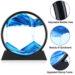 Moving Sand Art Picture - 3D Quicksand Painting Decor - Round Glass 3D Deep Sea Sandscape - Relaxing Home Decoration Desk Toys for Home Office Desk Mantle Bookshelf- (Blue, 7 in)