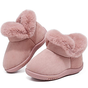 KEESKY Baby Girl Winter Boots Pink Winter Warm Shoes Fur Lined Toddler Size 5 M