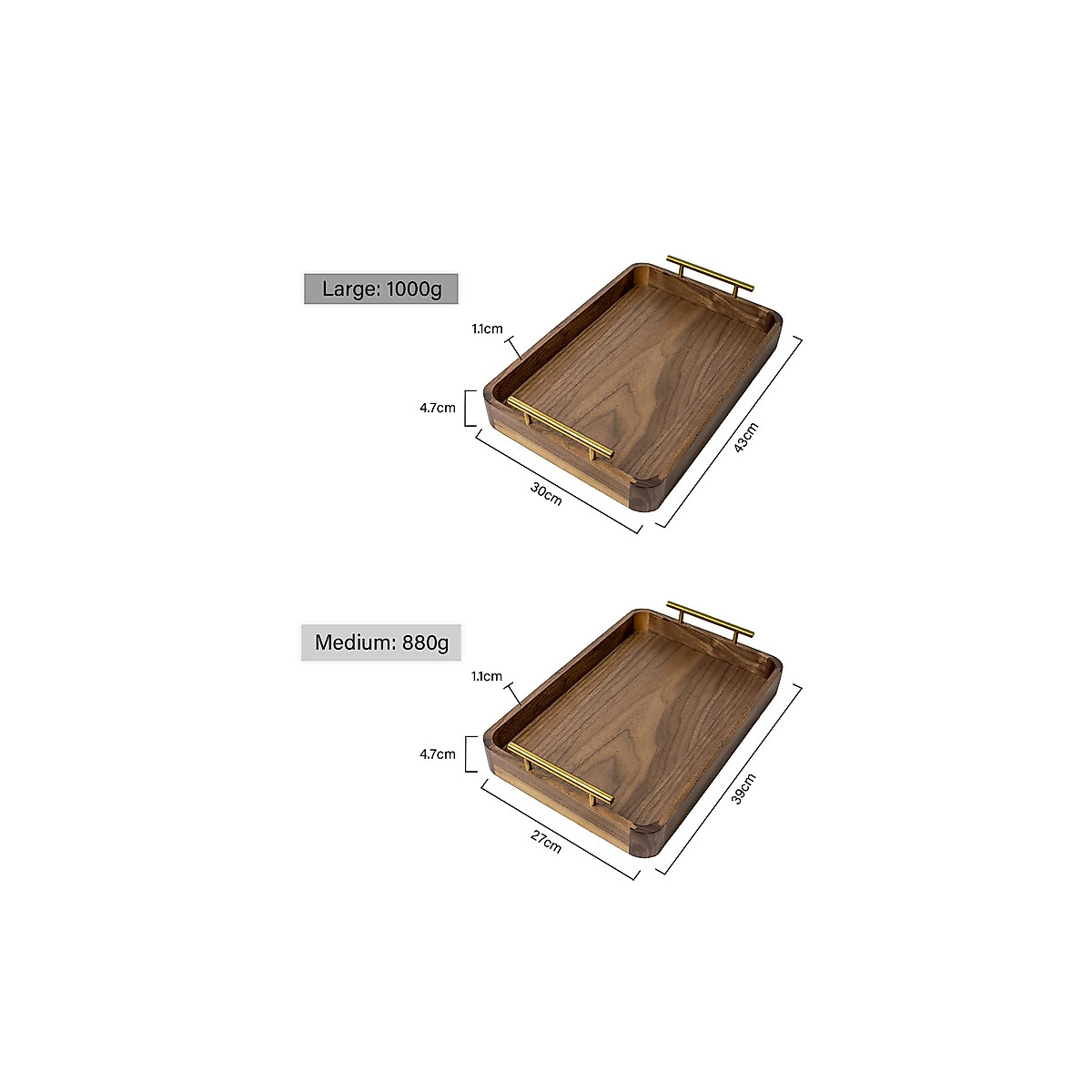 Generic Round Black Walnut Wood Serving Tray, Medium+Large