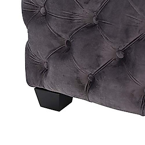 Great Deal Furniture Melvek Modern Glam Button Tufted Velvet Ottoman, Gray and Dark Brown