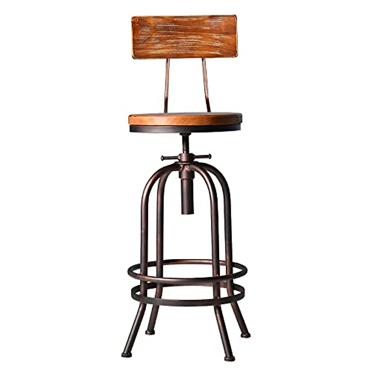 Set of 2-Industrial Bar Stools-Swivel Wooden Seat-Bar Counter Height Adjustable 26-32.2inch-Kitchen Dining Chairs