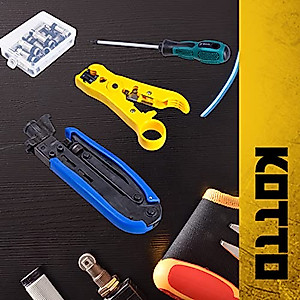 KOTTO Coax Cable Crimper Kit, Compression Tool Coax Adjustable RG6 RG59 RG11 75-5 75-7 Coaxial Cable Stripper with 20 PCS F Compression Connectors