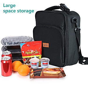 Lunch Bag for Men Women, Reusable Lunch Box for Office Work Lunch, Leakproof Cooler Tote Bag, Freezable Lunch Bag，Black