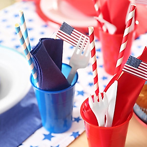 PakTalk [100 Pack] Party Straws Disposable 7.75" x0.24" Red and White Biodegradable Paper Drinking Straw for Cocktail, Milkshake, Coffee, Lemonade (0.24" x 7.75", Red)