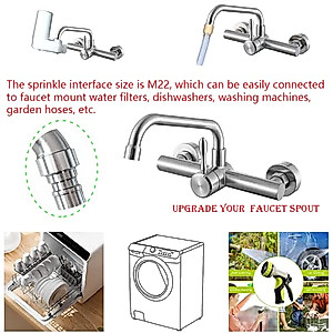FLWUEUE Wall Mount Kitchen Sink Faucet 7.6-8.4 Inch Center, Commercial Kitchen Sink Faucet, Laundry Utility Sink Faucet, Lead-Free, Spout Reach 9.8"