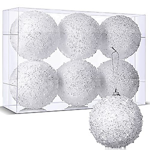 BBTO 6 Pieces 4 Inch Foam Christmas Ball Ornament White ations Glitter Tree Ornaments Large Hanging Xmas for Wedding Home Tabletop