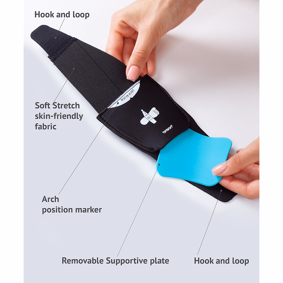 BRISON Plantar Fasciitis Relief - Arch Support Orthotics Inserts Brace - Adjustable Compression Helps with Planters Facetious Flat Foot Pain Foot Care Black