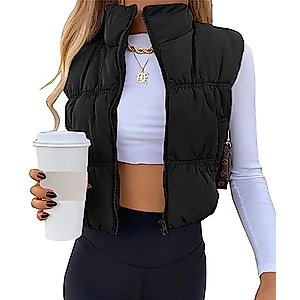SySea Women's Crop Puffer Vest Winter Zip Up Lightweight Sleeveless Warm Outerwear Padded Coat