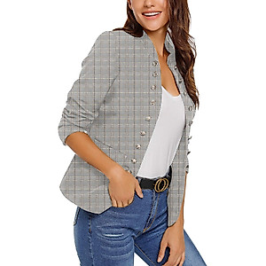 GRAPENT Women's Plaid Business Casual Buttons Pockets Open Front Blazer Suit Cardigan Outerwear Large (Fits US 12-US 14)