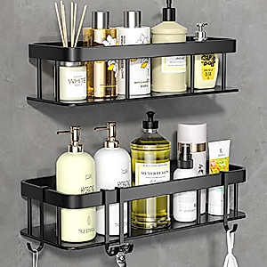 Eleulife Shower Caddy Shelf Basket, 2 Pack Shower Organizer No Drilling Adhesive Shower Storage Shelves Rack for Bathroom, Kitchen, Toilet, No Drilling, Rustproof (Black)