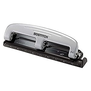 Bostitch Office Three-Hole Punch, Silver/Black (2101), 12 Sheet Black