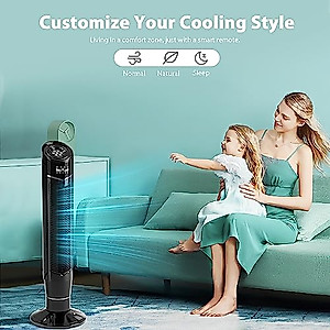 Antarctic Star Tower Fan 360°Oscillating Fan Quiet Cooling 24H Timer Remote Control Powerful Standing 8 Wind Speed 3 Wind Modes Ionizer Mode Bladeless Portable LED Display,Bedroom Office 40-Inch BLACK