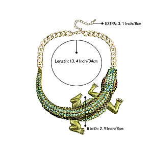 BriLove Women's Gothic Stylish Crystal Crocodile Statement Necklace Green Gold-Tone