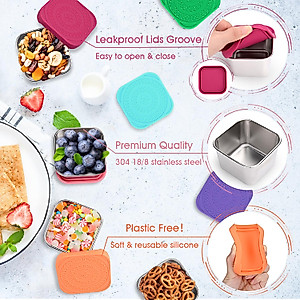 6Pack Stainless Steel Snack Containers, 6oz 304 Stainless Steel Metal Sauce Food Storage Box Containers with Silicone Lids, Reusable Small Portable Leak Proof Food Lunch Boxes Set, Easy Open