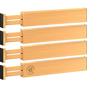 Large Kitchen Drawer Organizer - Expandable Bamboo Drawer Dividers (17.5" - 22") - Adjustable Separators for Kitchen, Clothes, Dresser, Bedroom, Bathroom, and Desk Drawers - 4 Pack (Natural)